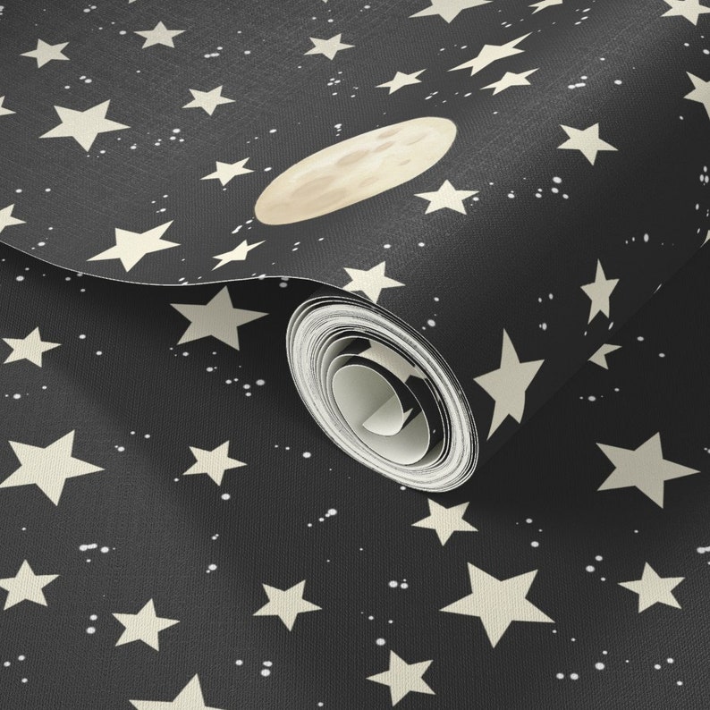 Space Fabric Stars Moon and Astronauts by - Etsy