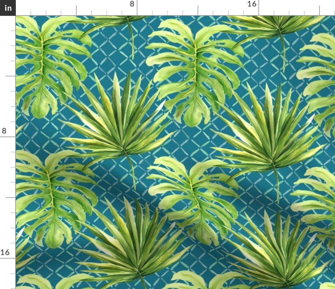 Palm Tree Fabric Jungle Time on Aqua by Melissahyattfabrics Palm Tree ...