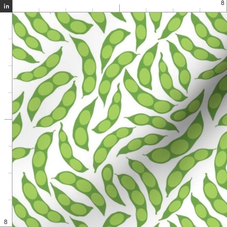 Edamame Fabric - Edamame - Green on White by Lilcubby - Edamame Soy ...