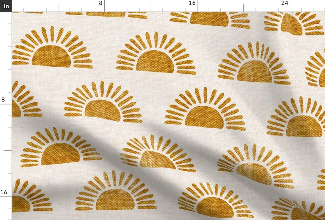 Block Print Sun Fabric - Sunshine by Littlearrowdecor - Mustard Yellow ...