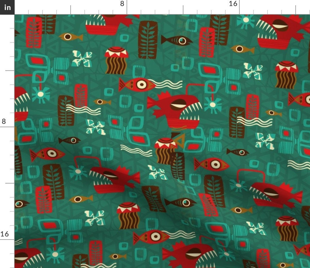 Mid Mod Tiki Fabric Angler Fish by Jeffgranitodesigns Mcm Under the Sea ...