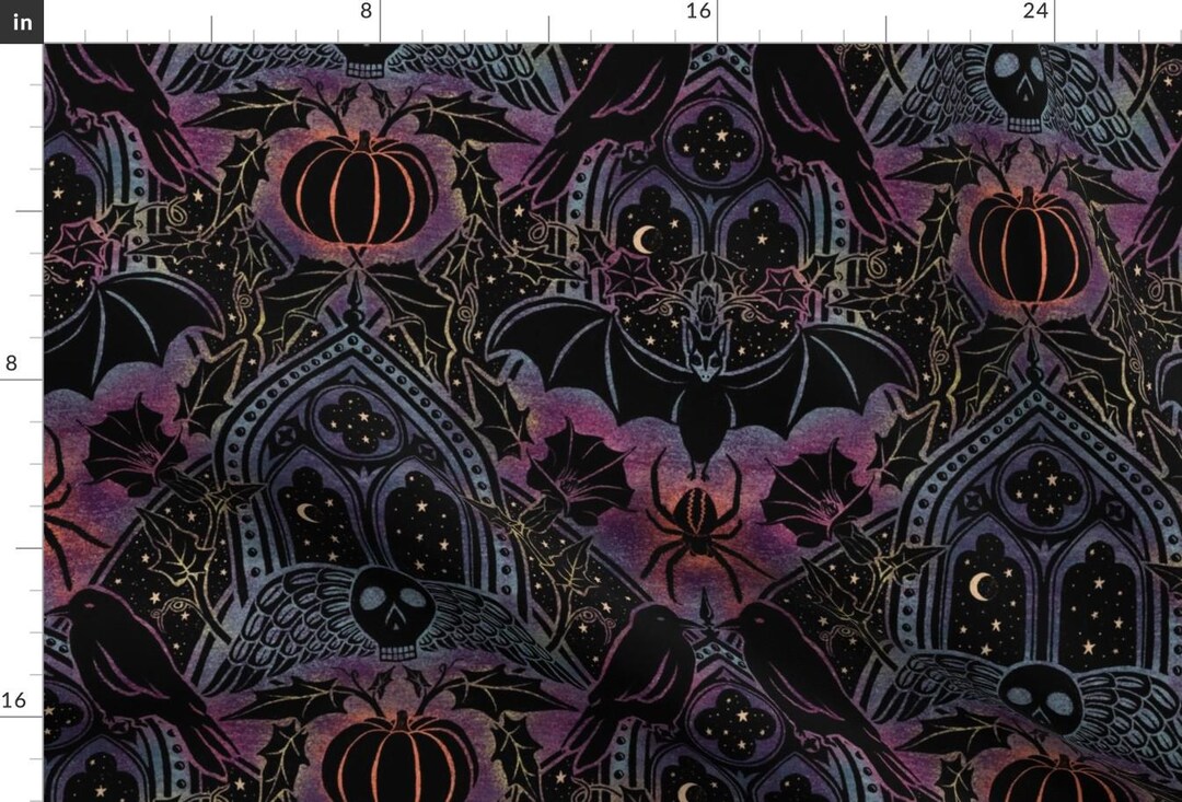Raven Fabric - Dark Gothic Large Scale by Byre_wilde - Damask Spooky ...