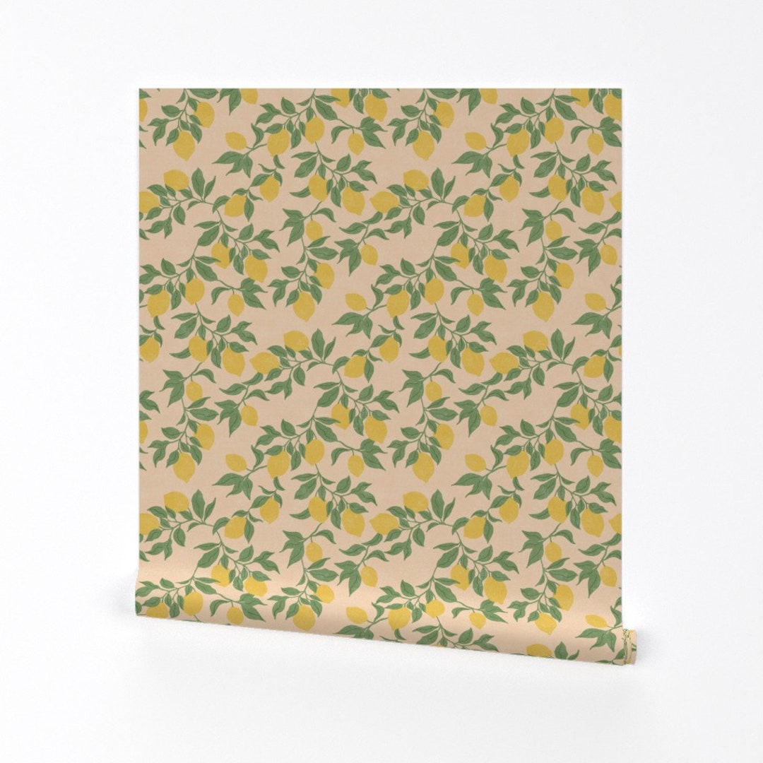Vintage Lemons Wallpaper Lemons by Kimsa Pink Farmhouse - Etsy