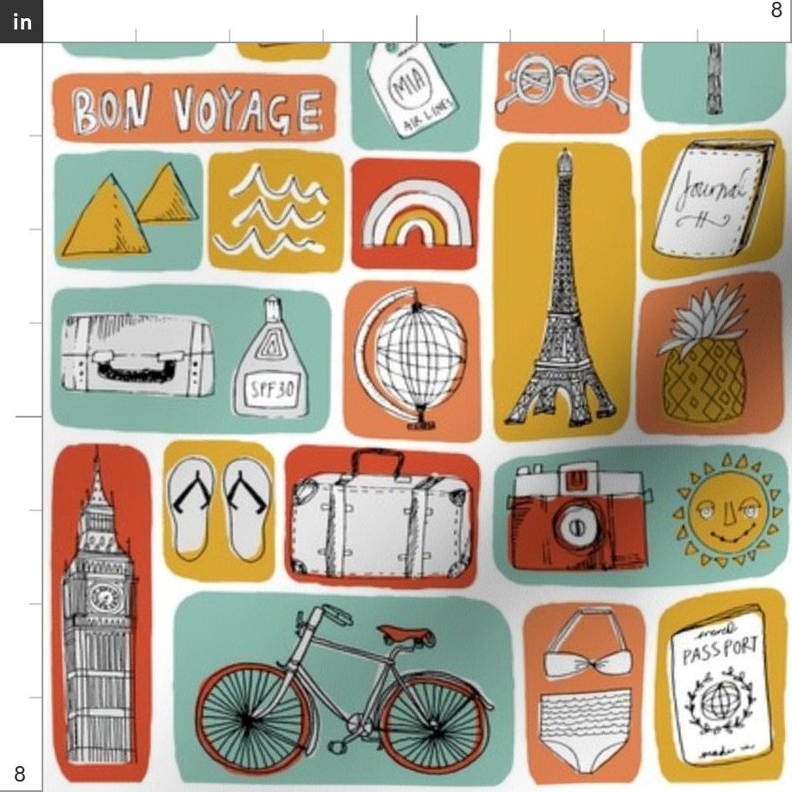 Travel Fabric Travel Eiffel Tower Pyramids Vacation - Etsy