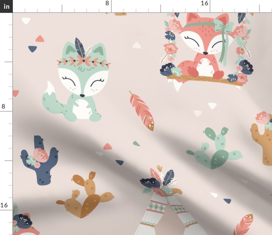 Boho Animals Fabric Cute Bohemian Friends Main Pattern - Etsy España