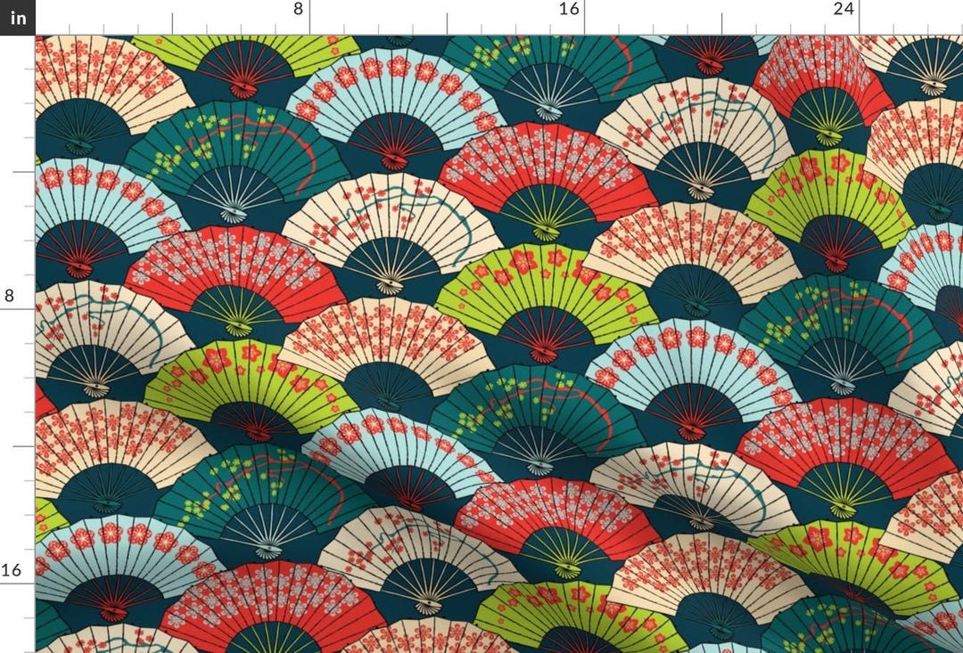 Japanese Fans Fabric - Japanese Fans Bright Patterns by Pinkowlet ...