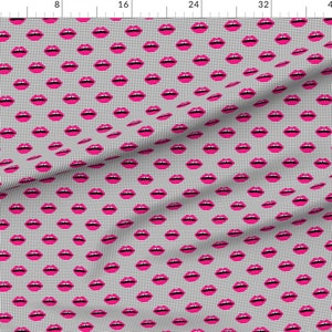Lips Fabric Love Lips Lipstick Grid Pink Black White Grid - Etsy
