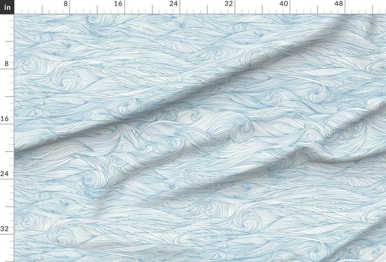 Blue Waves Sketch Fabric - Waves by Innaogando - Blue Ocean Lines ...