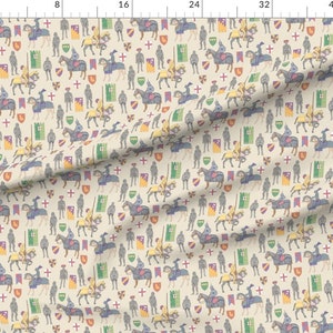 Medieval Knights Fabric Watercolor Knights on Beige by - Etsy