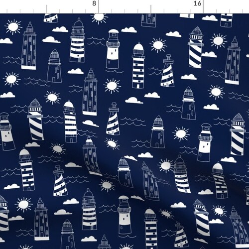 Lighthouse Fabric Lighthouses // Navy Nautical Summer Ocean | Etsy