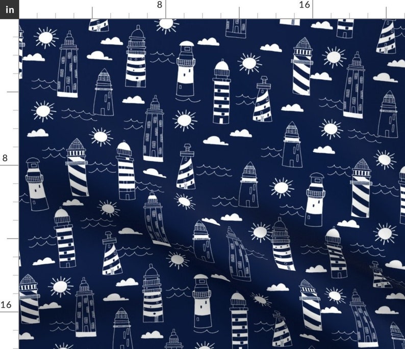 Lighthouse Fabric Lighthouses // Navy Nautical Summer Ocean - Etsy