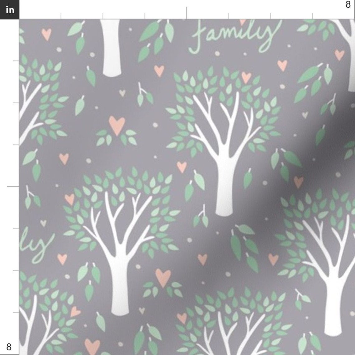 Gray Family Tree Fabric Heart of the Family Tree dark by - Etsy