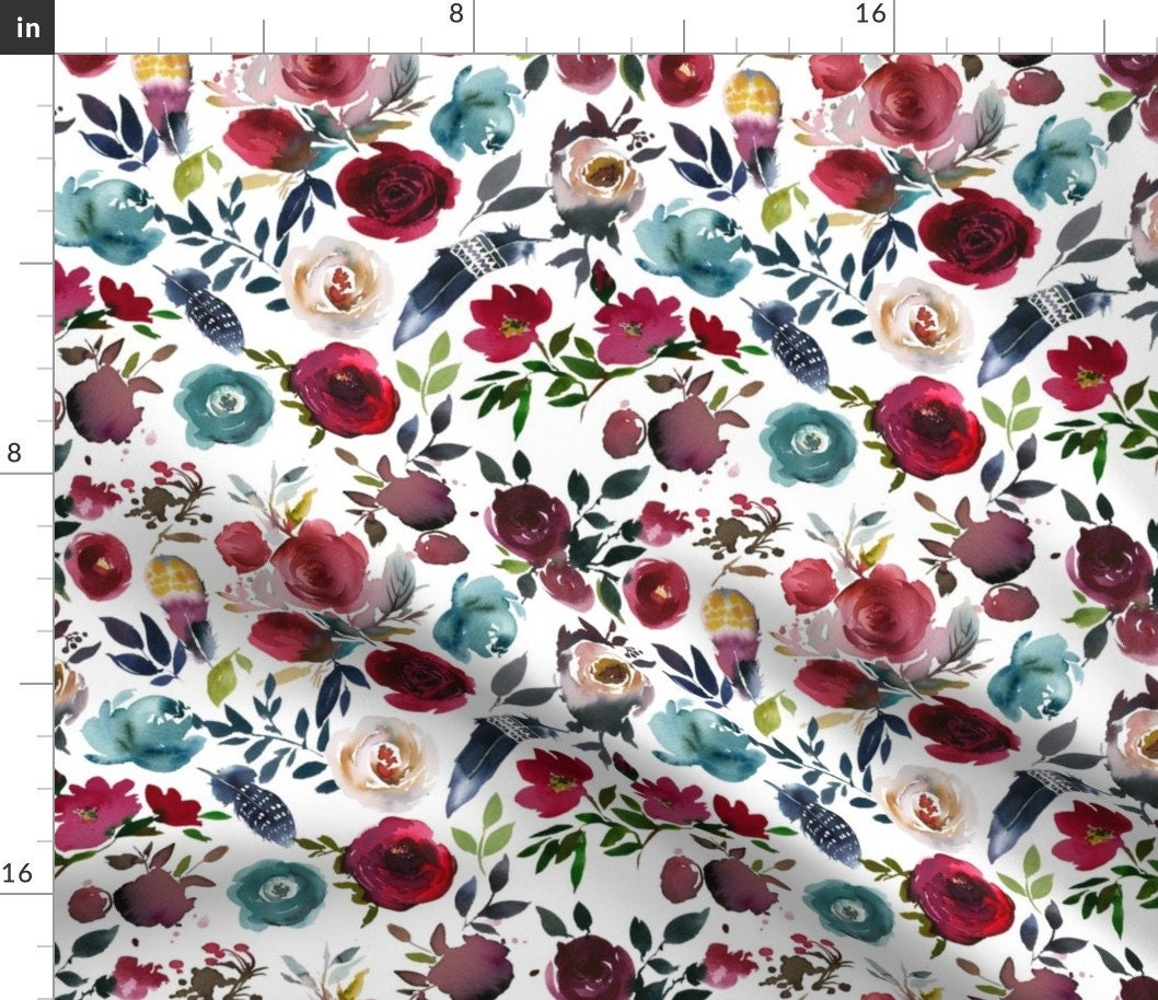 Boho Rose Fabric Rose Wine Boho Florals by Hipkiddesigns | Etsy