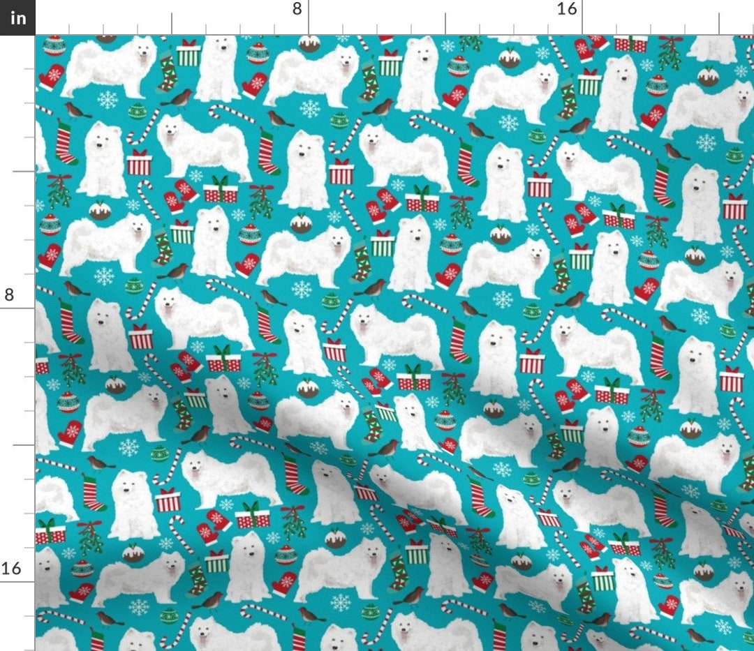 Samoyed Christmas Fabric Samoyeds Dog Sammys Dog Christmas Holiday Xmas ...