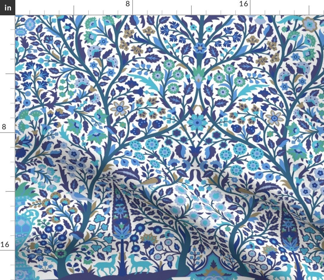 Blue Floral Islamic Fabric Garden of Paradise 1h by - Etsy