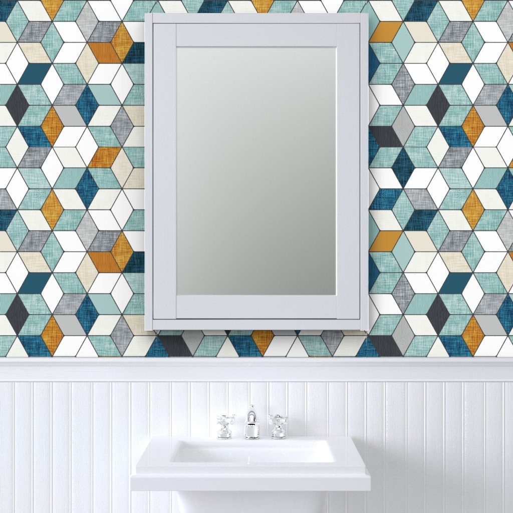 Modern Geometric Hexagon Wallpaper Hexo by Nouveau Bohemian - Etsy