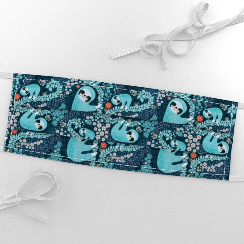 Blue Sloths Illustration Fabric Sloth Cloth Small Scale by | Etsy