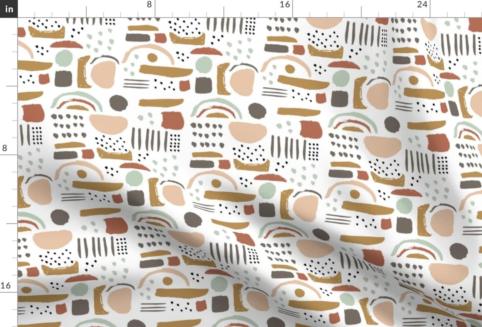 Abstract Fabric - Blobby Shapes by Francesandtheo- Muted Mint Rust Pink ...