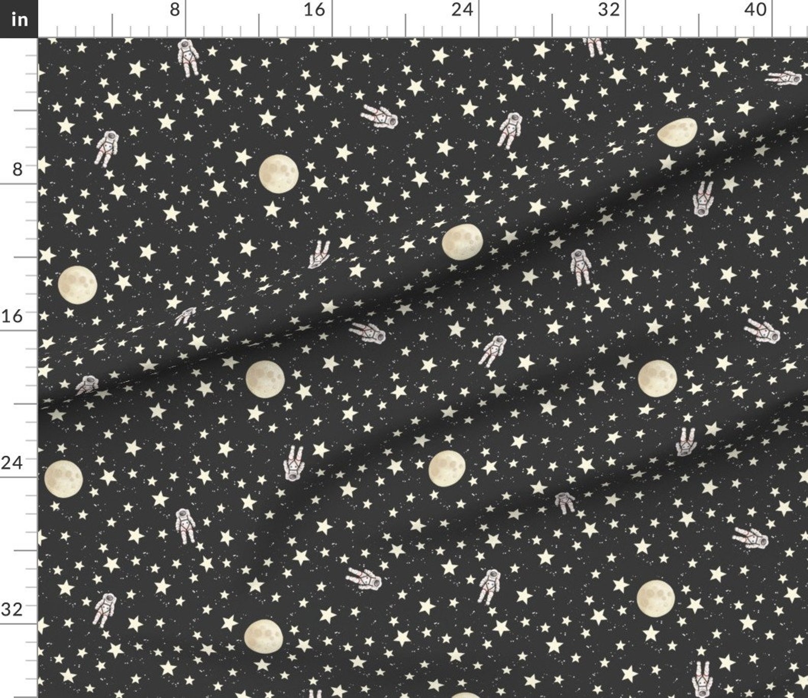Space Fabric Space Stars Moon and Astronauts on Black by - Etsy
