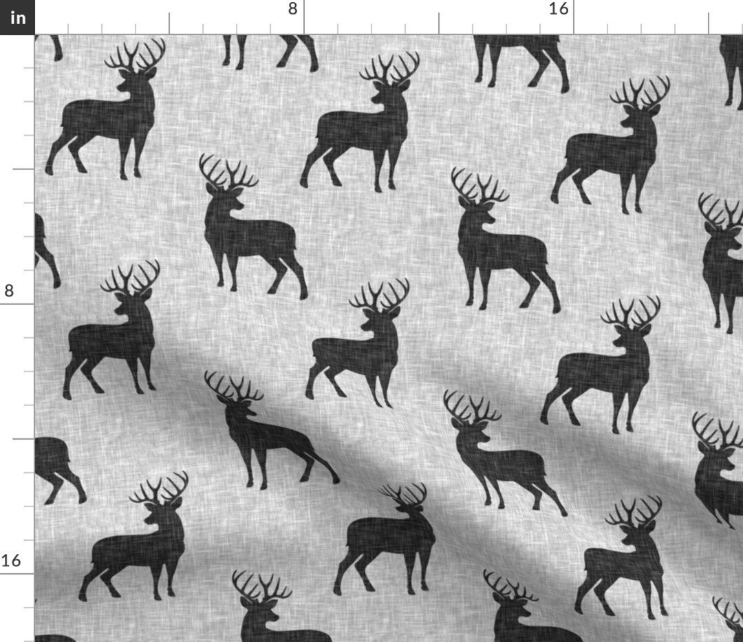 Buck Fabric Dark Gray Bucks on Light Gray Linen by Littlearrowdesign ...