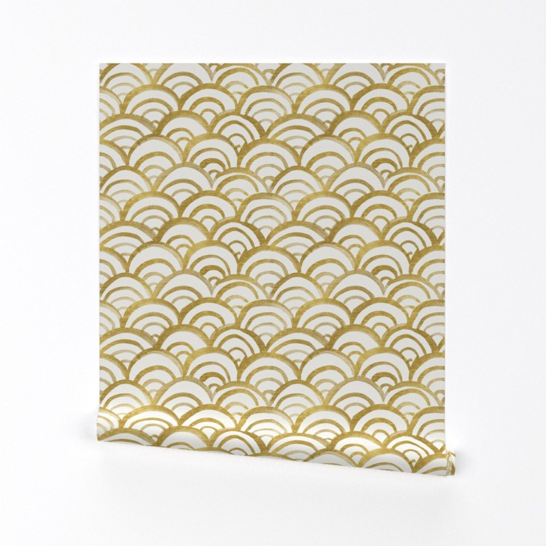 Yellow Watercolor Scales Wallpaper Mermaid Gold by Crystal - Etsy