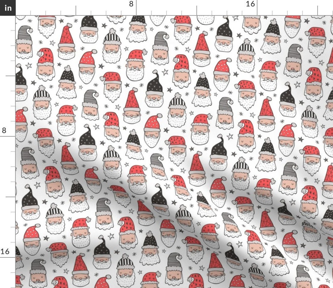 Santa Claus Fabric Christmas Santa Claus With Stars White - Etsy