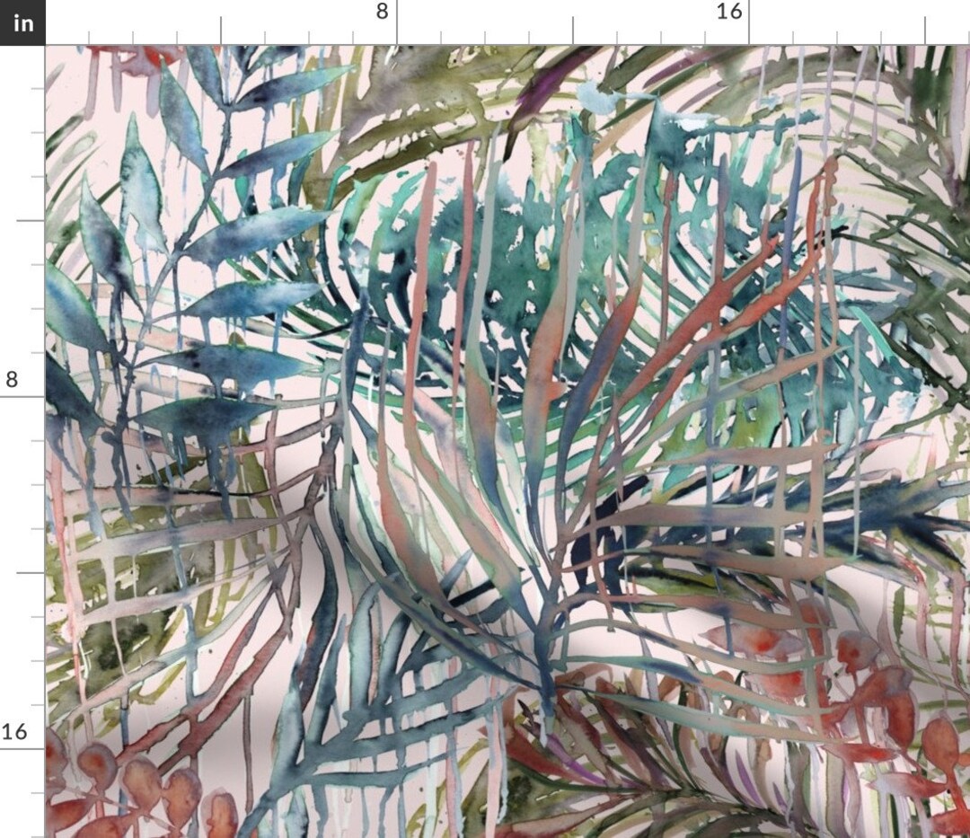 Watercolor Palm Leaves Fabric-tropical Palm Leaves Rosé by - Etsy
