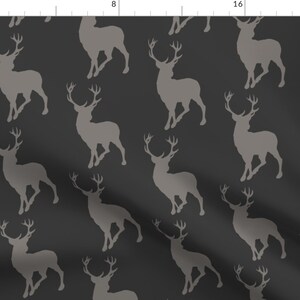 Moody Buck Fabric Buck in Grey on Charcoal Woodland by - Etsy