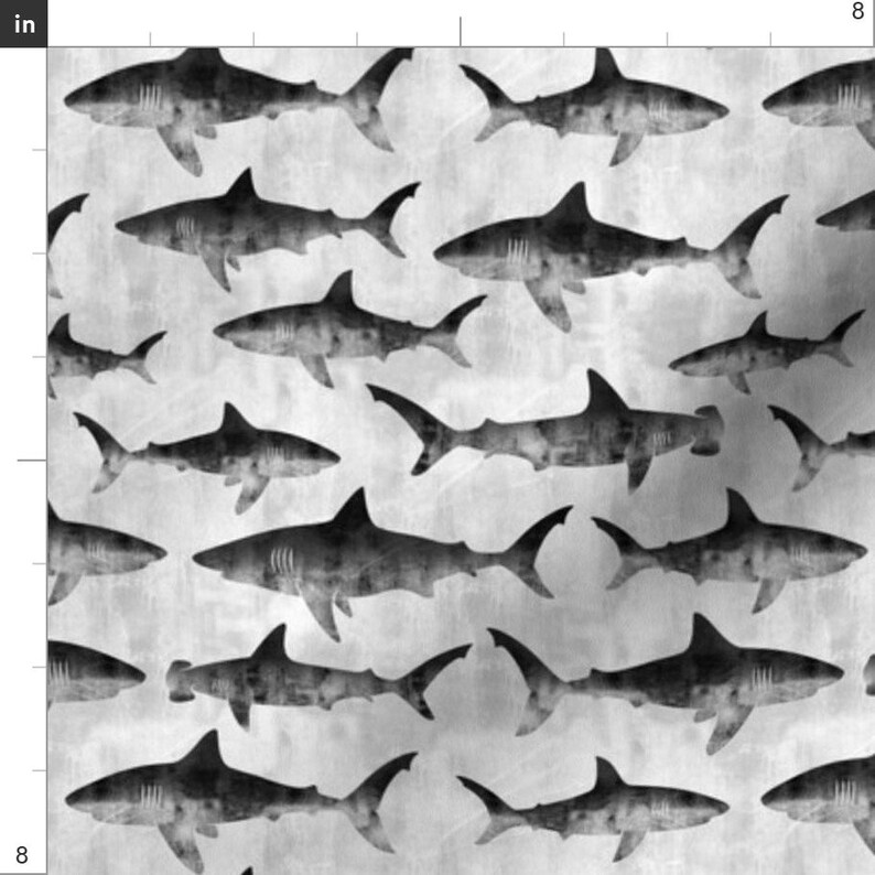 Shark Fabric Sharks Dark Gray by Littlearrowdesign Shark - Etsy