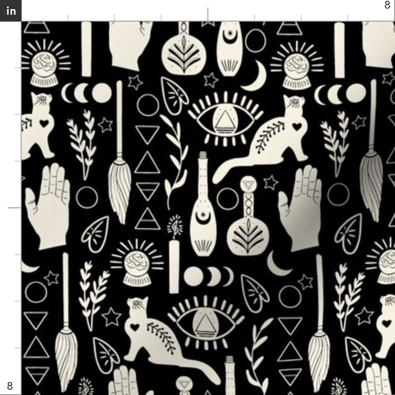 Witchy Black and White Florals Fabric Spellbound Witchy - Etsy