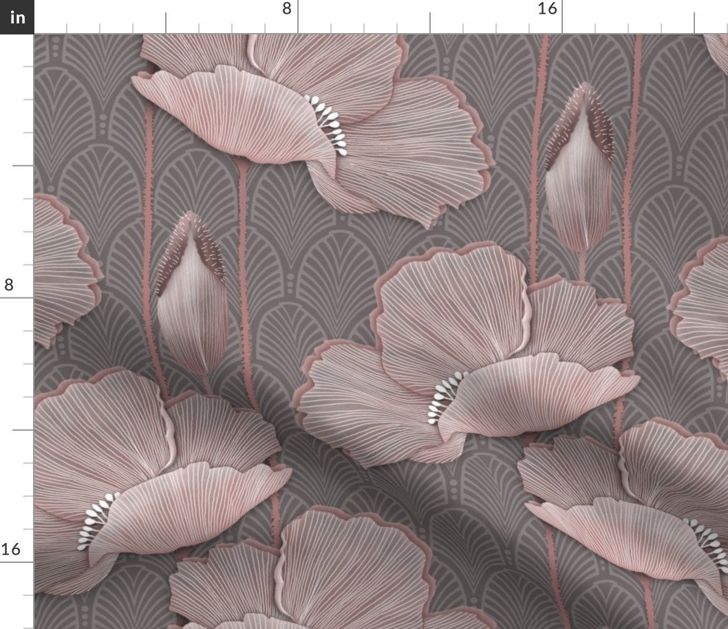 1920s Glamour Fabric Art Deco Poppies by J9design Large - Etsy