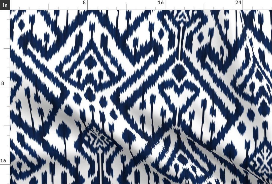 Abstract Indigo Ikat Fabric - Indigo Deco Ikat Smlr by Aygeartist ...