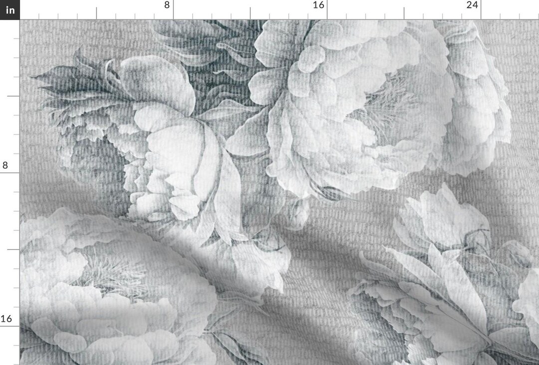 Romantic Gray Floral Fabric - Large Grey Peonies by Digitalarsiart ...