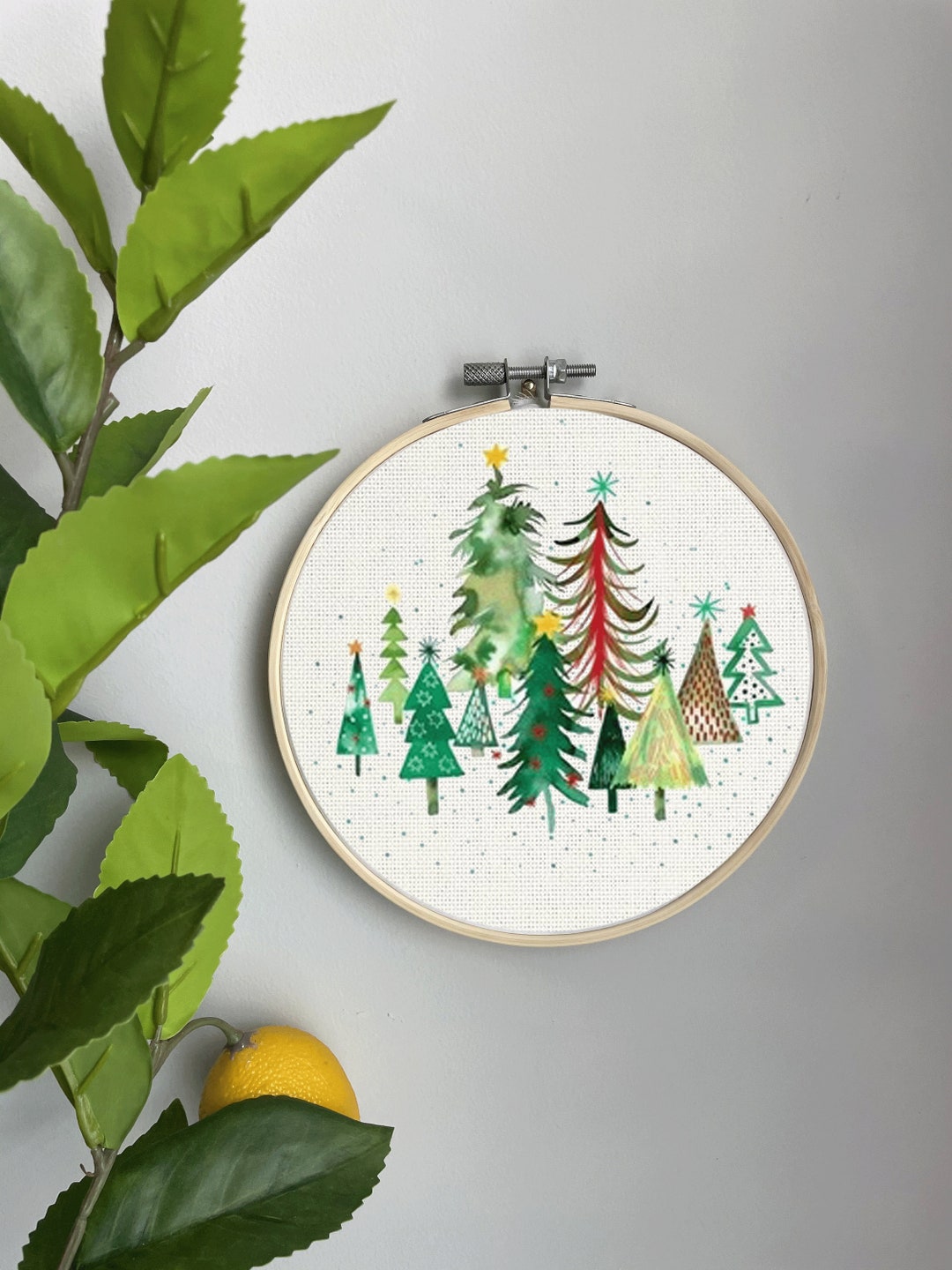 Trees Embroidery Template on Cotton by Ninola-design - Pine Watercolor ...