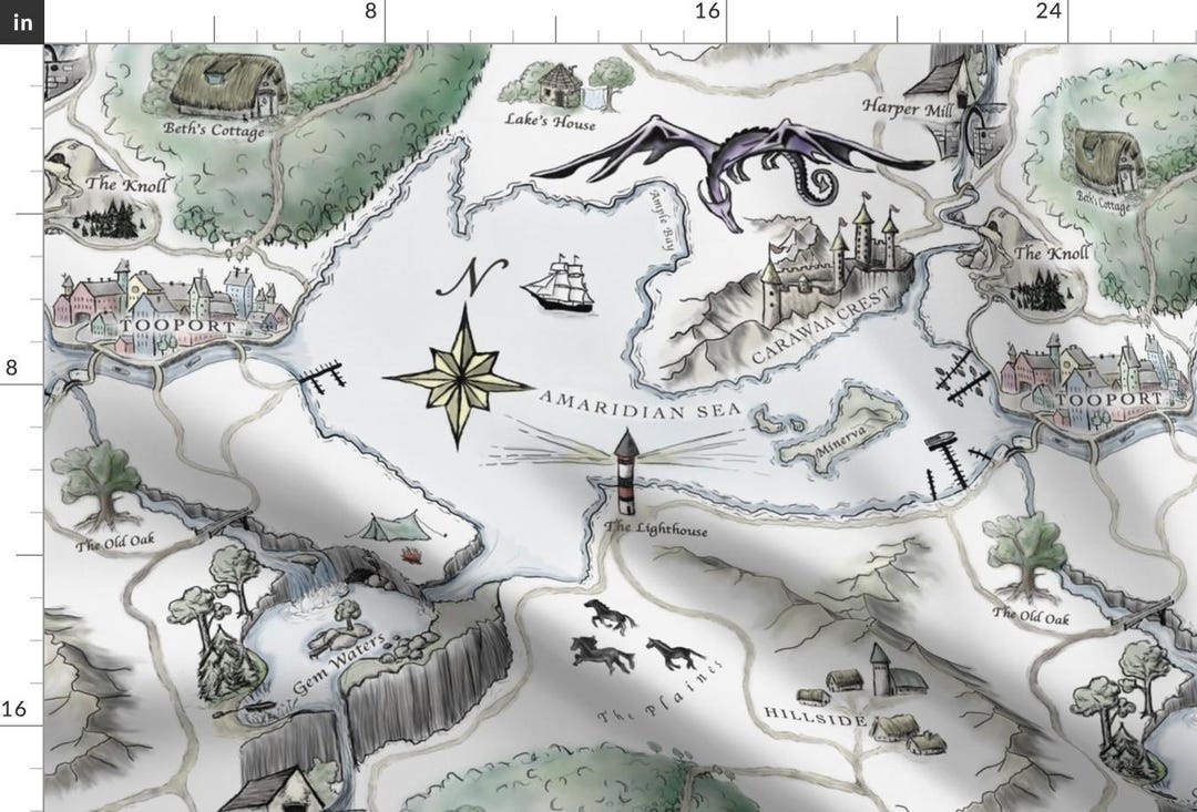 Fantasy Map Fabric - the Grand Adventure by Miaclarke - Dragon Medieval ...