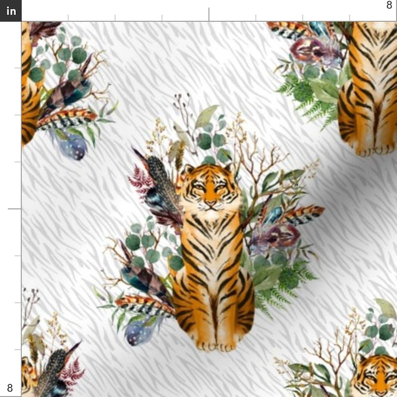 Tiger Fabric Boho Tiger Florals Grey Stripes by Shopcabin - Etsy