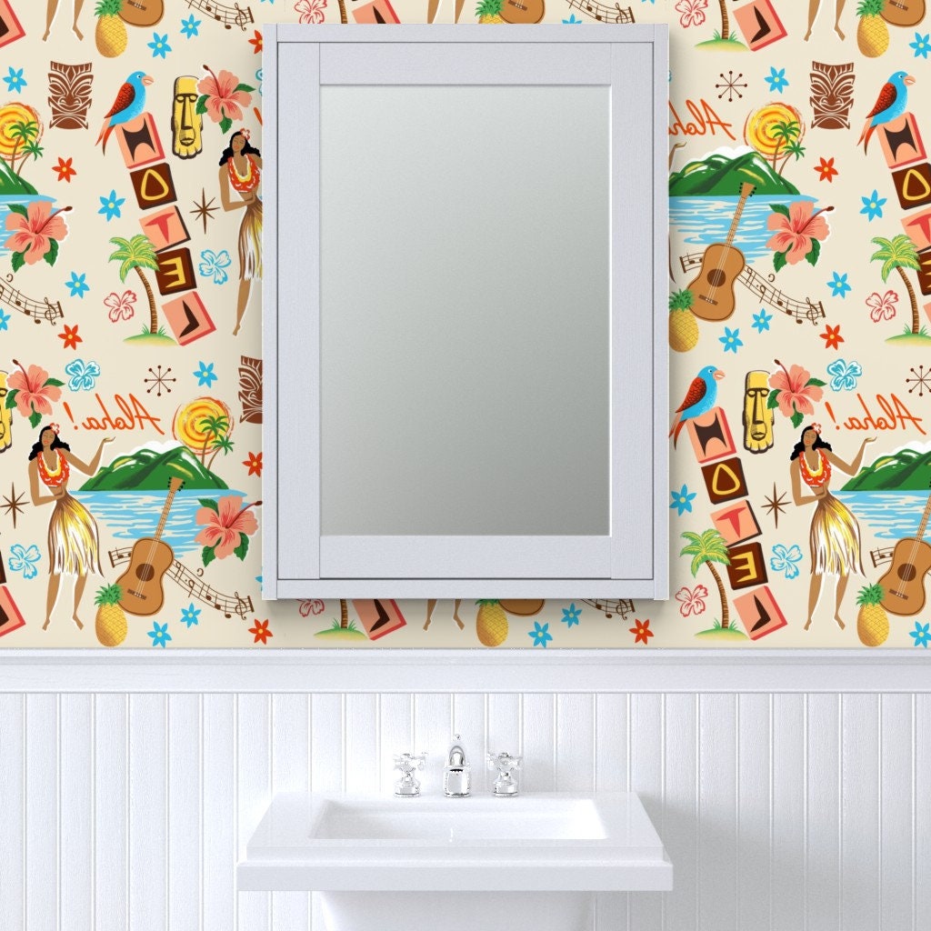 Hula Girl Wallpaper Hawaiian Holiday by Ruby Ritz Retro - Etsy