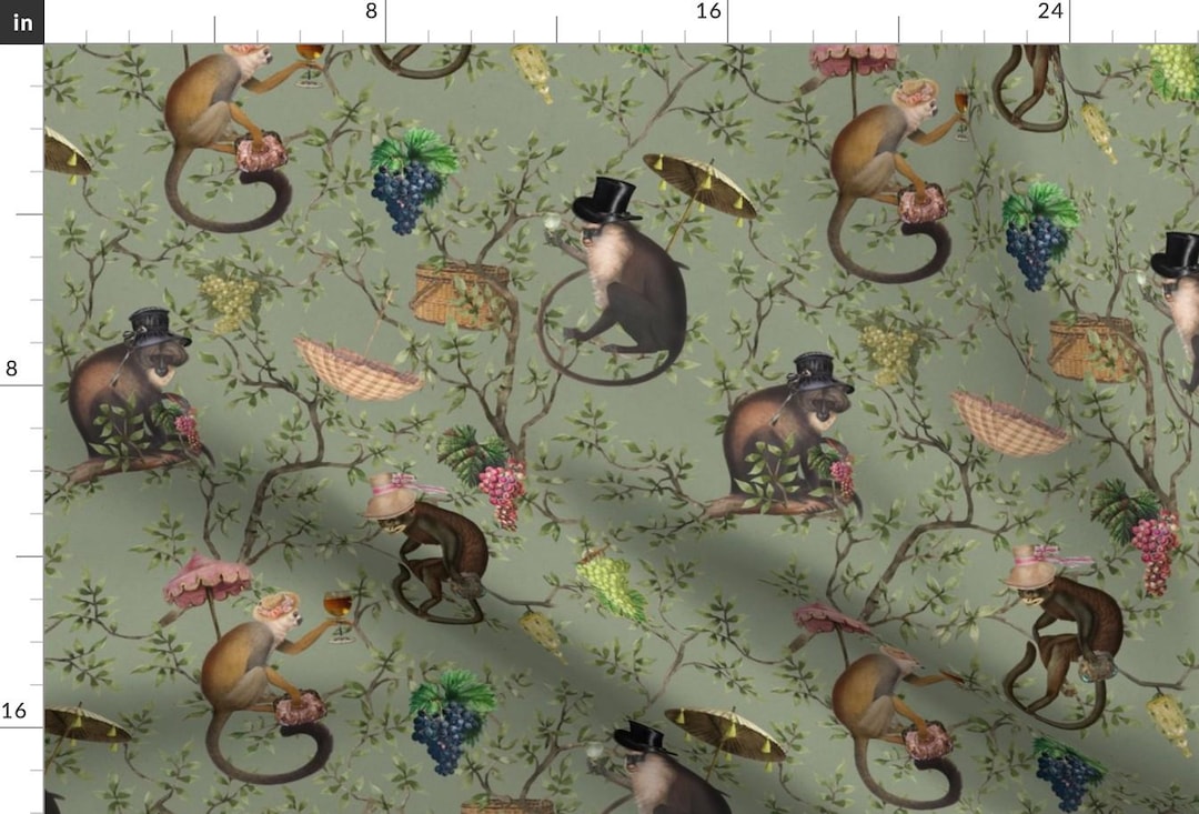 Monkey Chinoiserie Fabric - Monkeys Garden Party by Utart - Whimsical ...