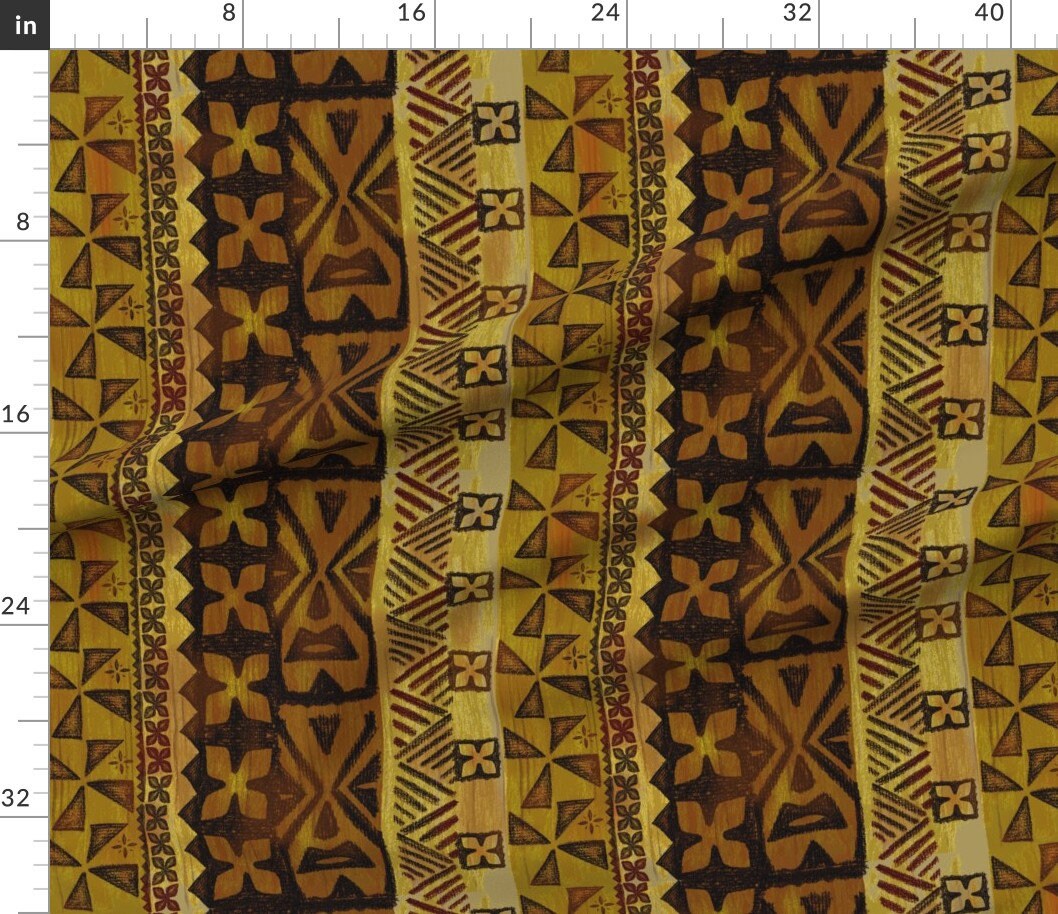 Tiki Tapa Stripe Fabric Tapa Tan By Woodyworld Vintage | Etsy