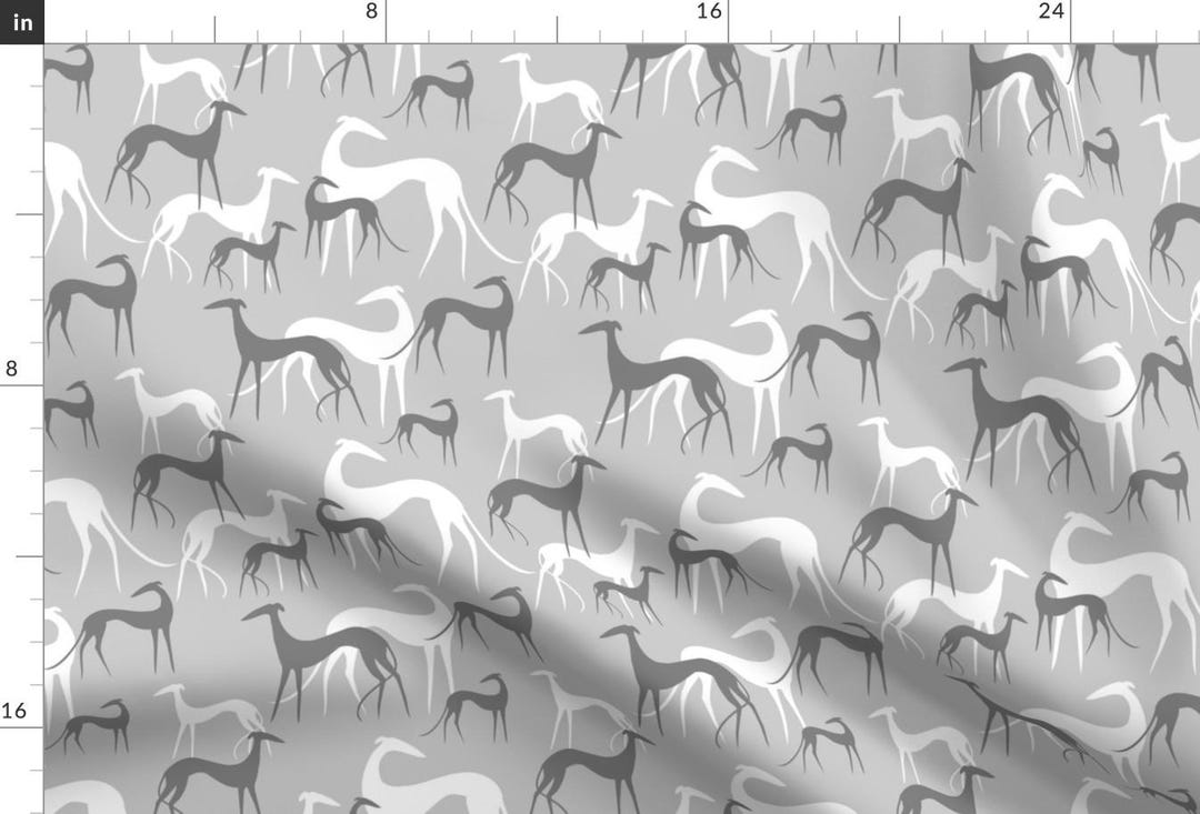 Greyhound Fabric - Sighthounds Clear Gray on Gray by Lobitos ...