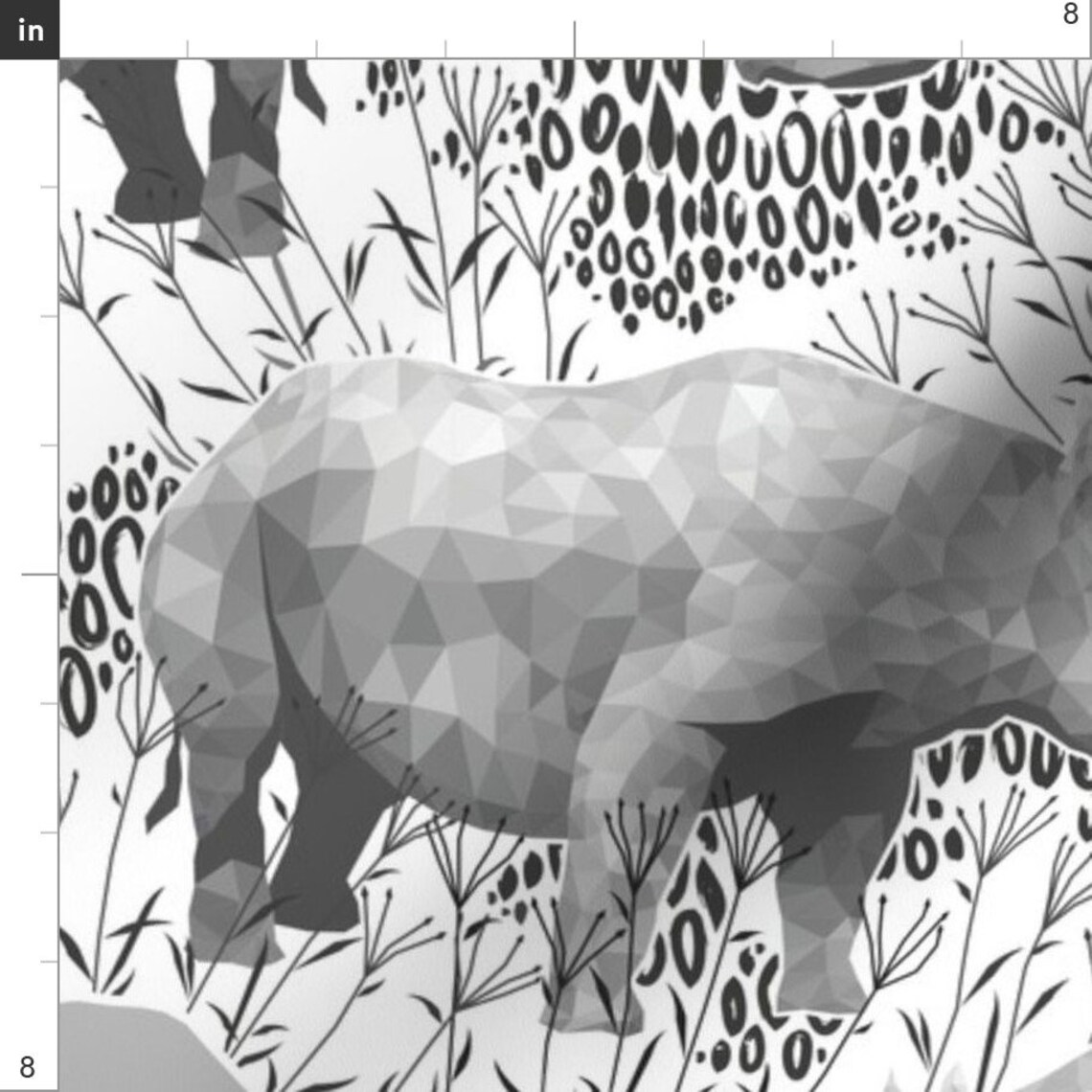 Geometric Rhinoceros Fabric Rhinoceros by Robynie Black | Etsy