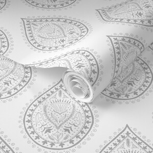 Indian Paisley Wallpaper Mumbai in Gray by Domesticate - Etsy