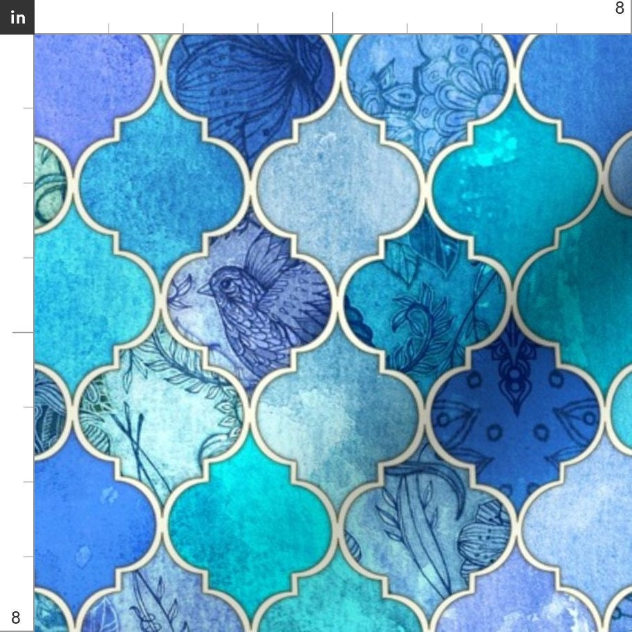 Blue Moroccan Fabric Cobalt Blue And Aqua Decorative | Etsy
