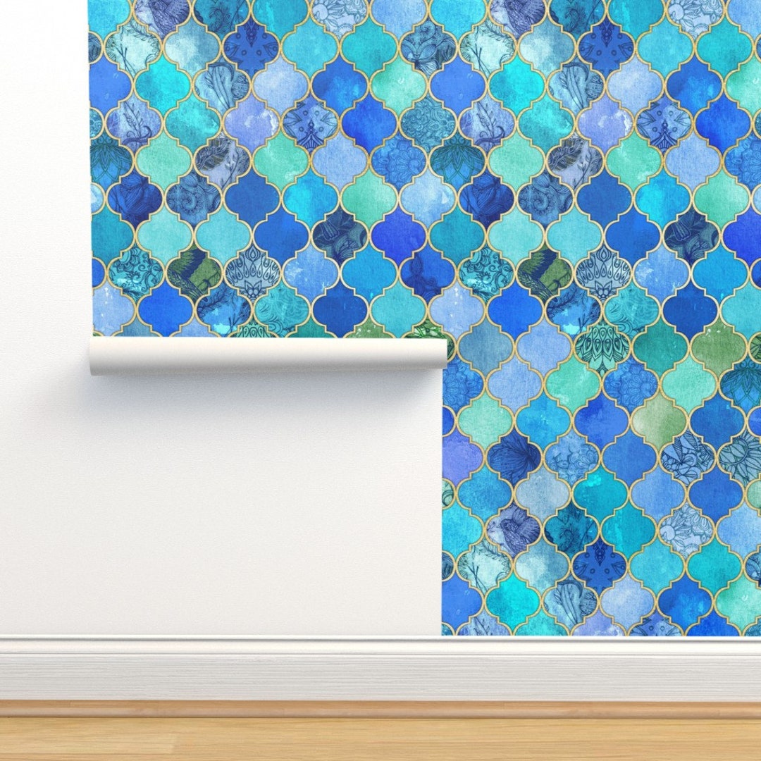 Moroccan Wallpaper Cobalt Blue Aqua Moroccan by Micklyn - Etsy