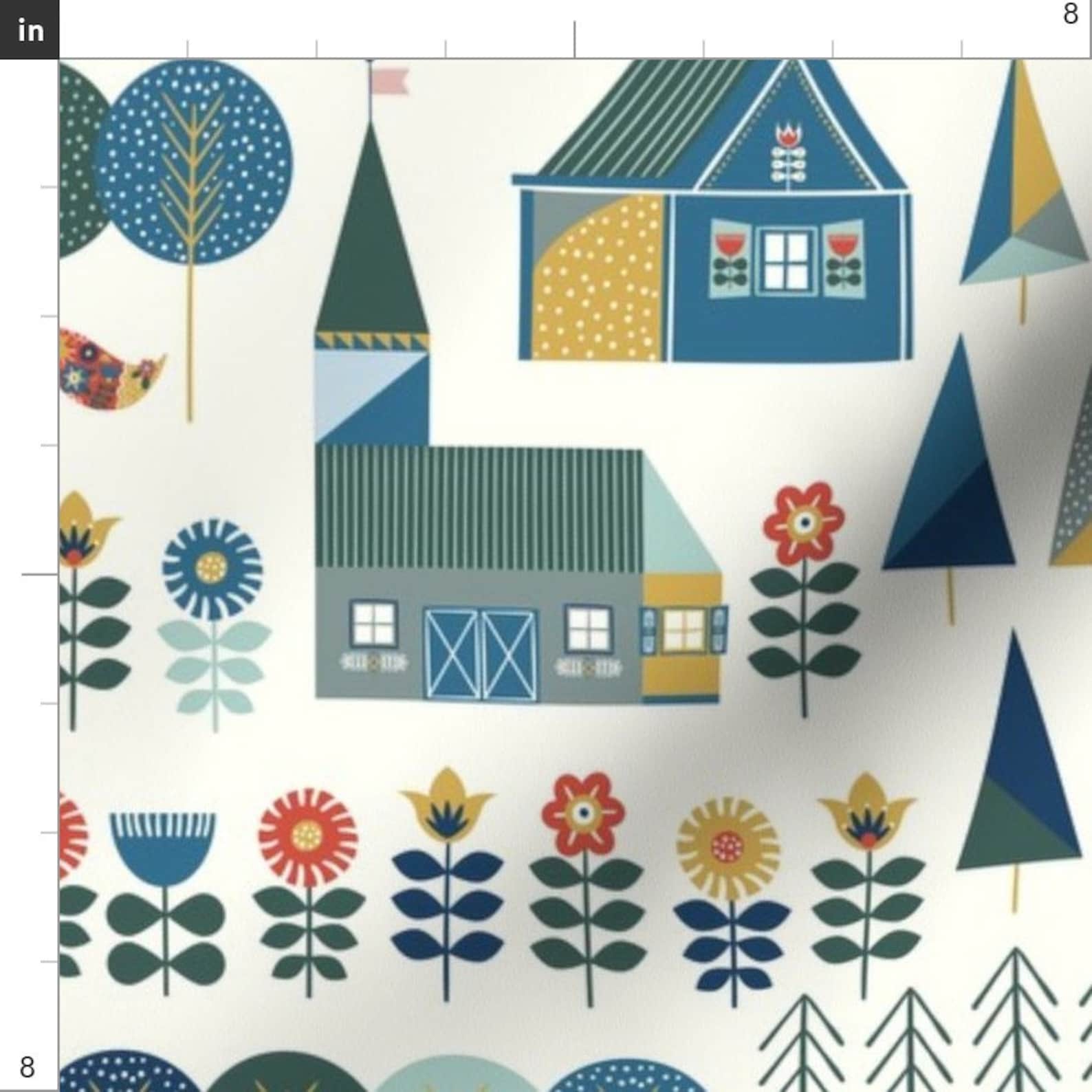 Scandinavian Village Windmill Fabric Scandinavian Dream by - Etsy