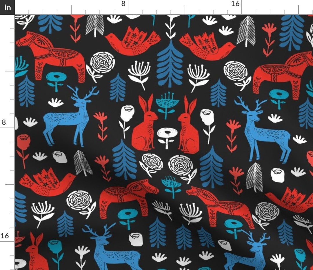 Scandinavian Hygge Fabric Swedish Folk Art Fabric by Andrea Lauren Folk ...