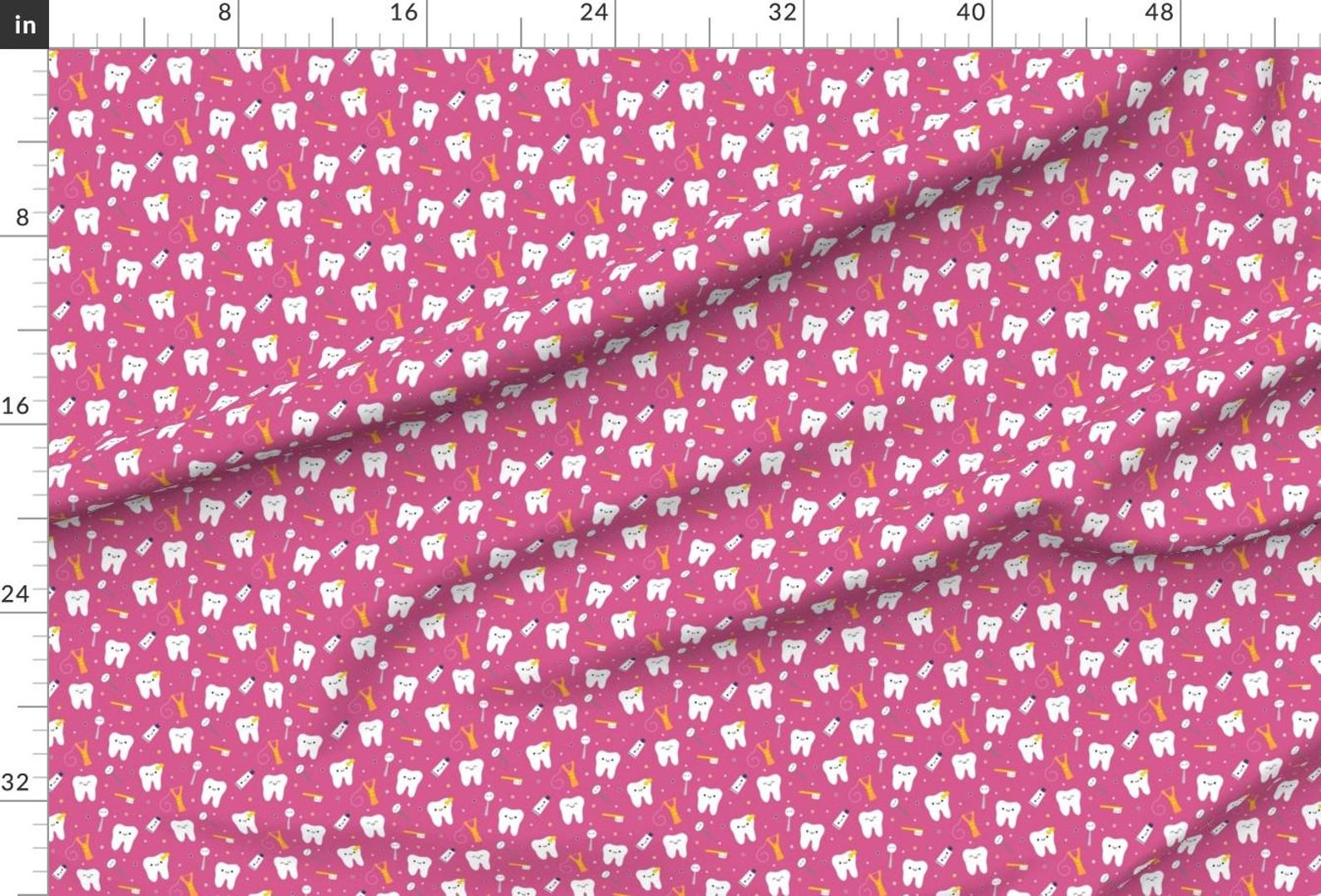 Tooth Fabric - Happy Teeth Friends - Dark Pink by Clayvision ...