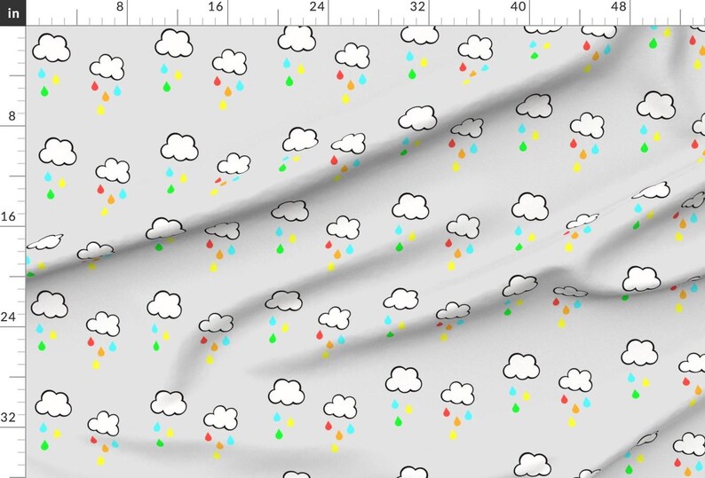 Rainbow Rain Fabric - Rainbow Rain Clouds on Grey by Modfox - Rainbow ...