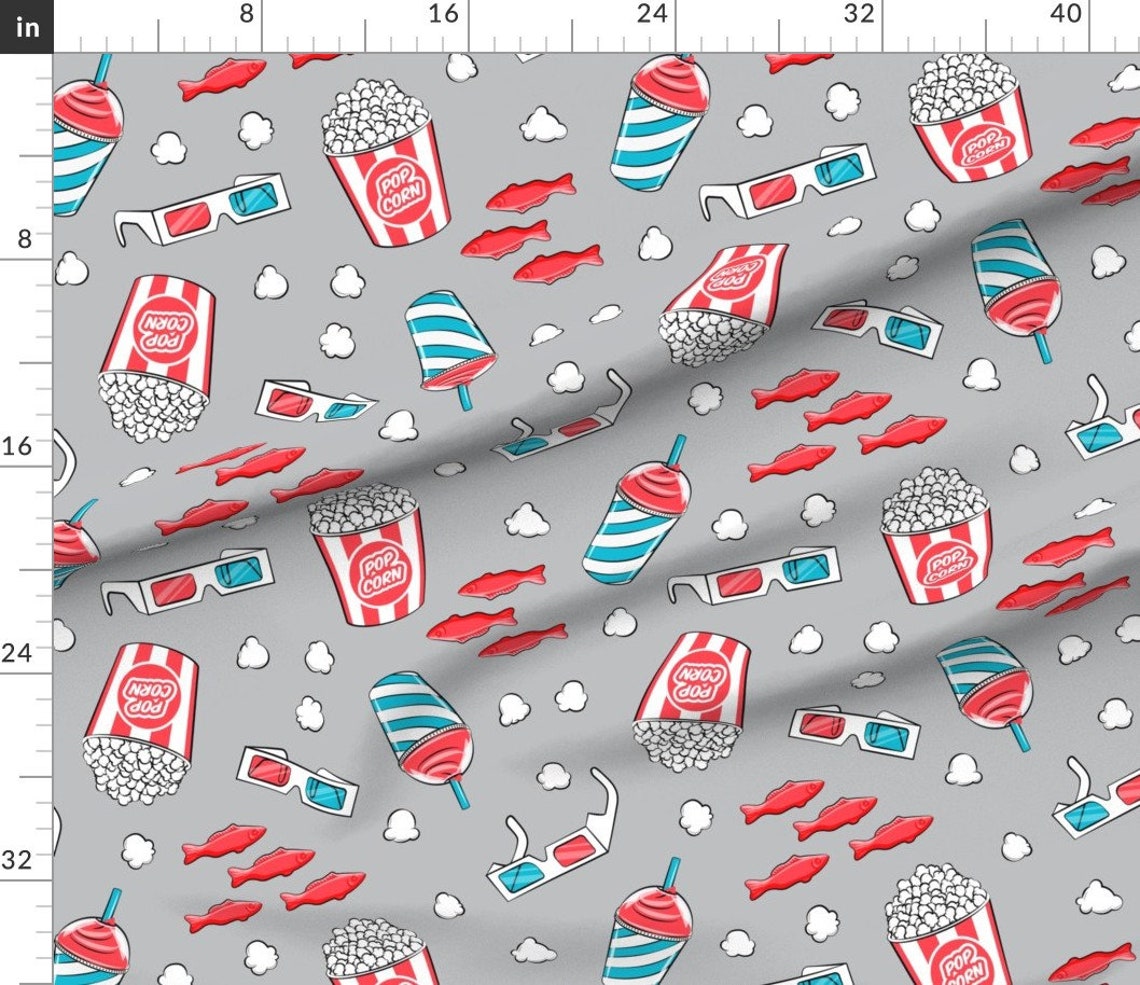 Movie Night Fabric Movie Time by Littlearrowdesign Red | Etsy