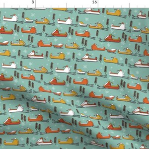 Snowmobiles Fabric Vintage Snowmobile Illustration Winter Outdoors Snow ...